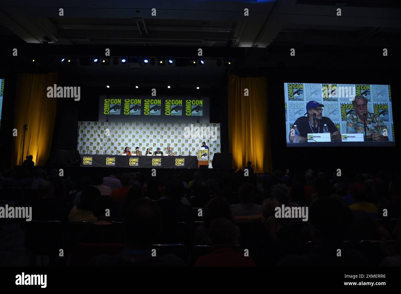 Tim Bailey, from left, Rob LaZebnik, Jessica Conrad, Matt Selman, Matt Groening, and Kevin Smith ...