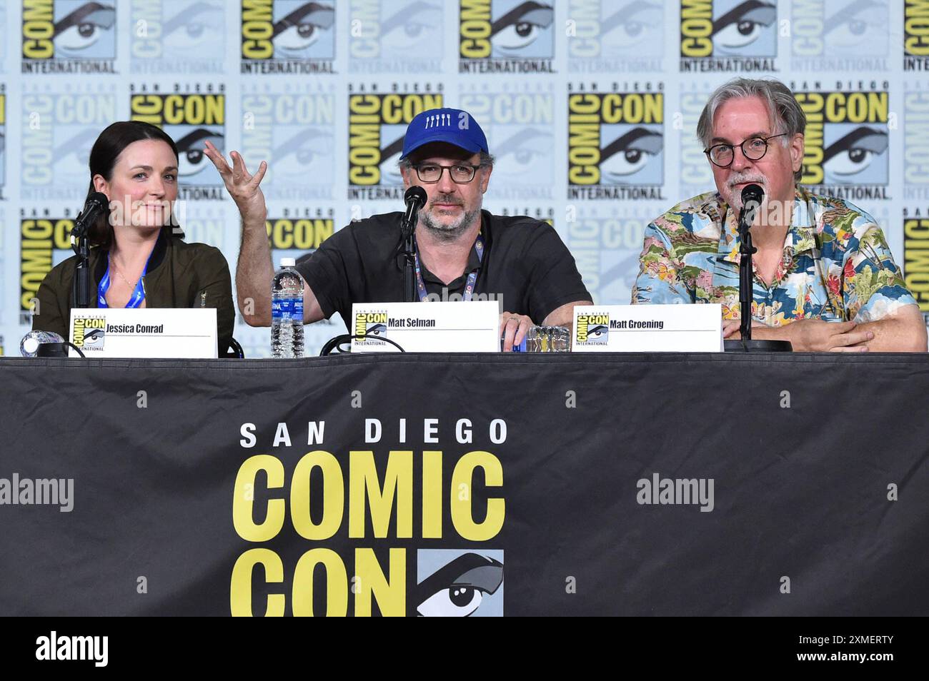 Jessica Conrad, from left, Matt Selman, and Matt Groening attend a ...