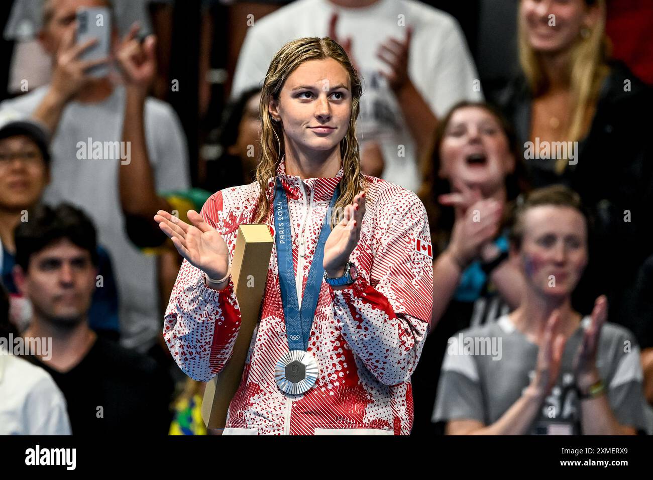 Paris, France. 27th July, 2024. Summer Mcintosh of Canada shows the ...