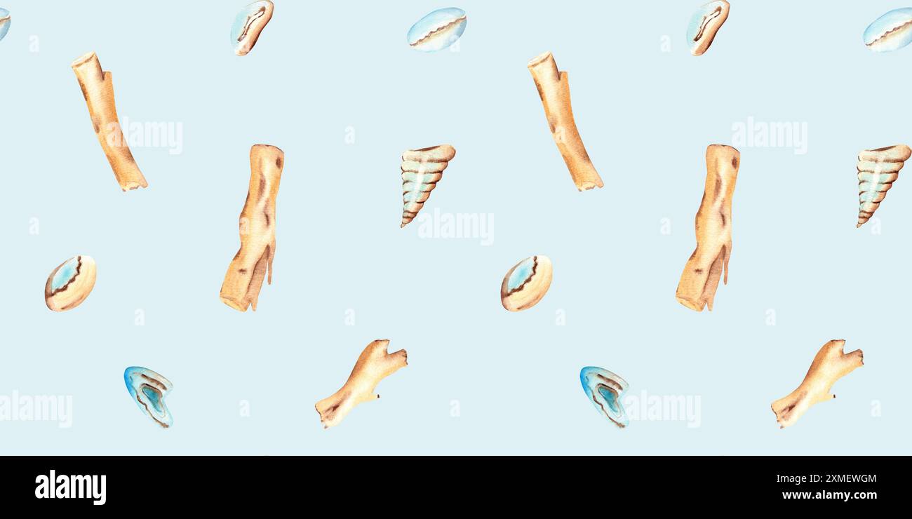 Watercolor Under the sea hand drawn Seamless Pattern with Seashells and ...