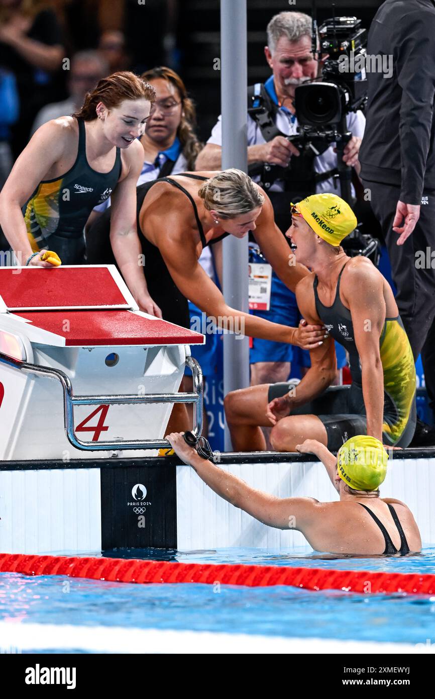 Paris, France. 27th July, 2024. Mollie O'callaghan, Shayna Jack, Emma Mckeon and Meg Harris of ...