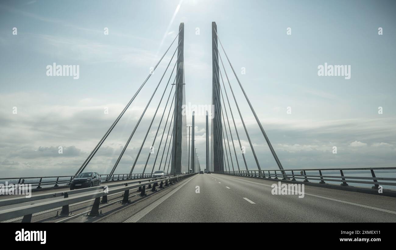 cars driving across the Oresund Bridge, July 25, 2024, Denmark Stock ...