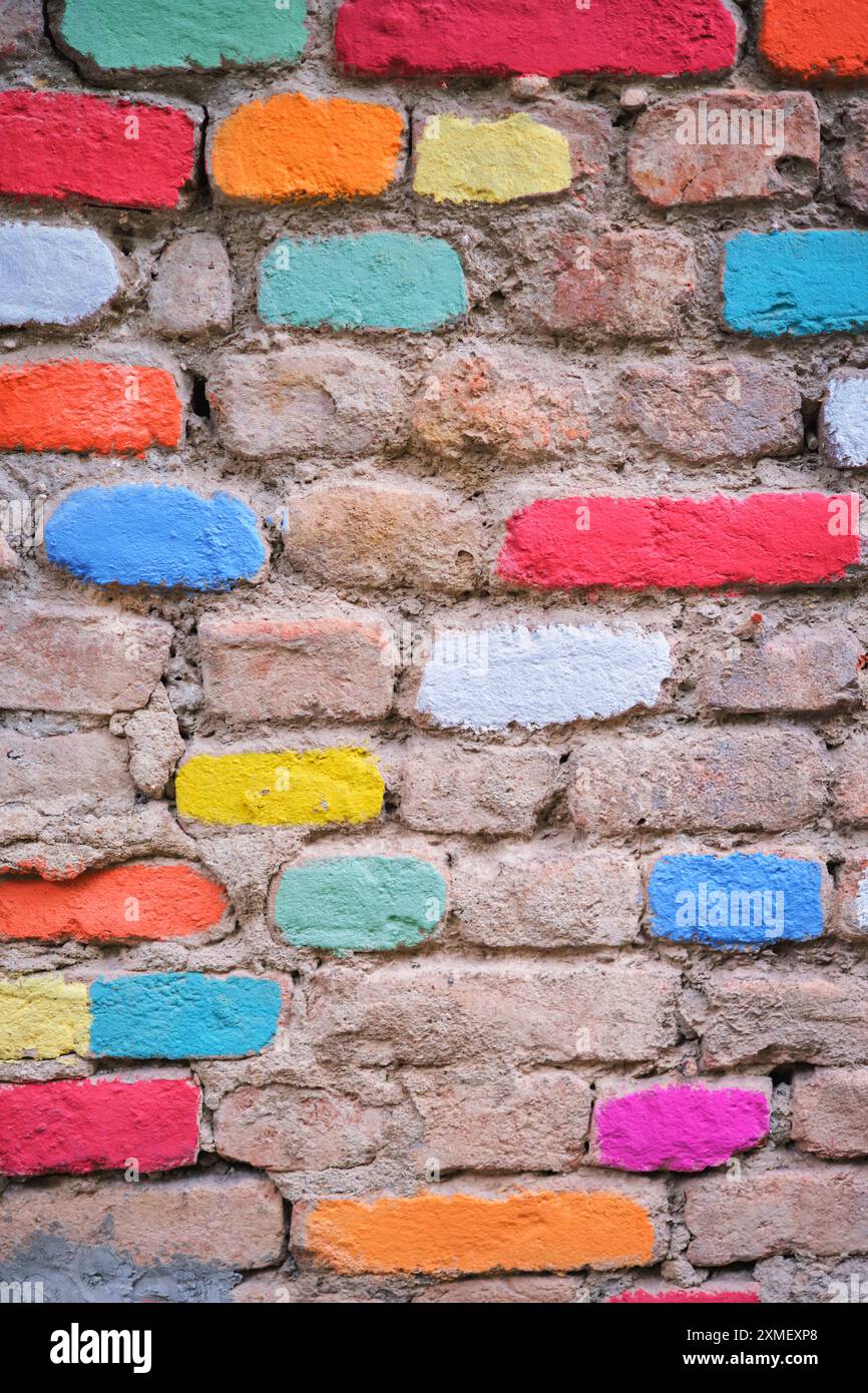 Poster with old brick wall and painted bricks, concept of creating art ...