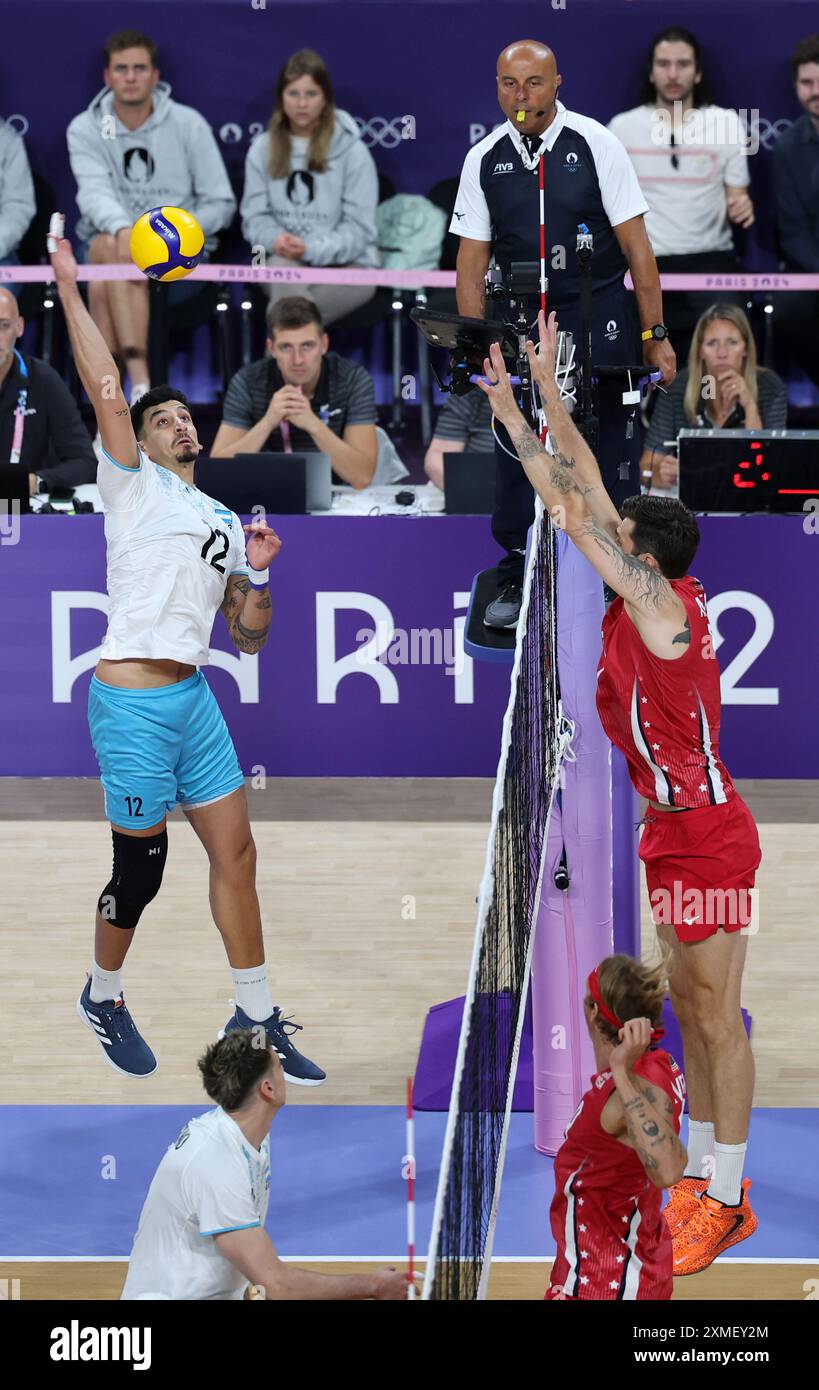Paris, France. 27th July, 2024. Aaron Russell (1st L) of team Argentina ...