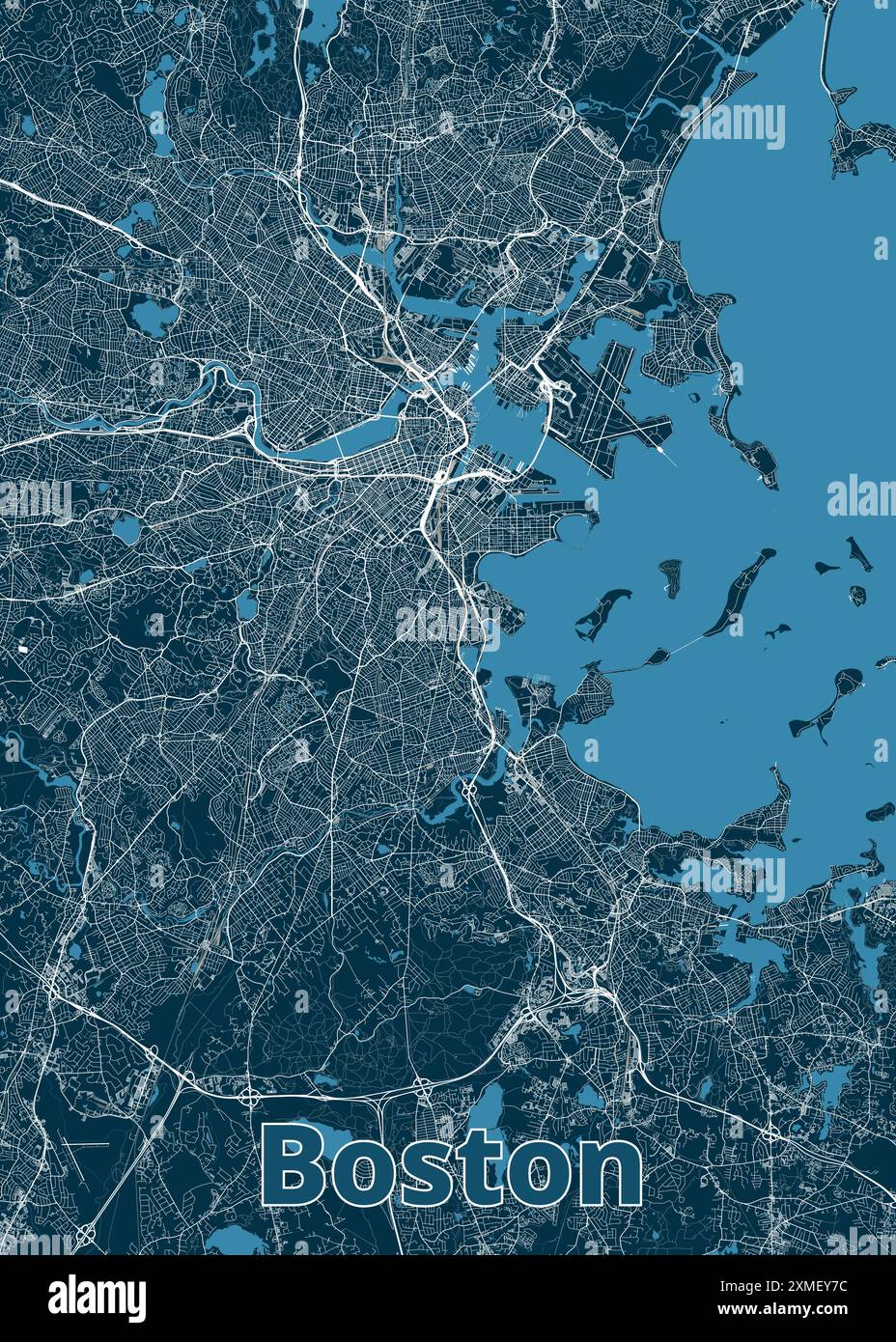 Boston, Massachusetts, USA artistic blueprint map poster Stock Vector ...