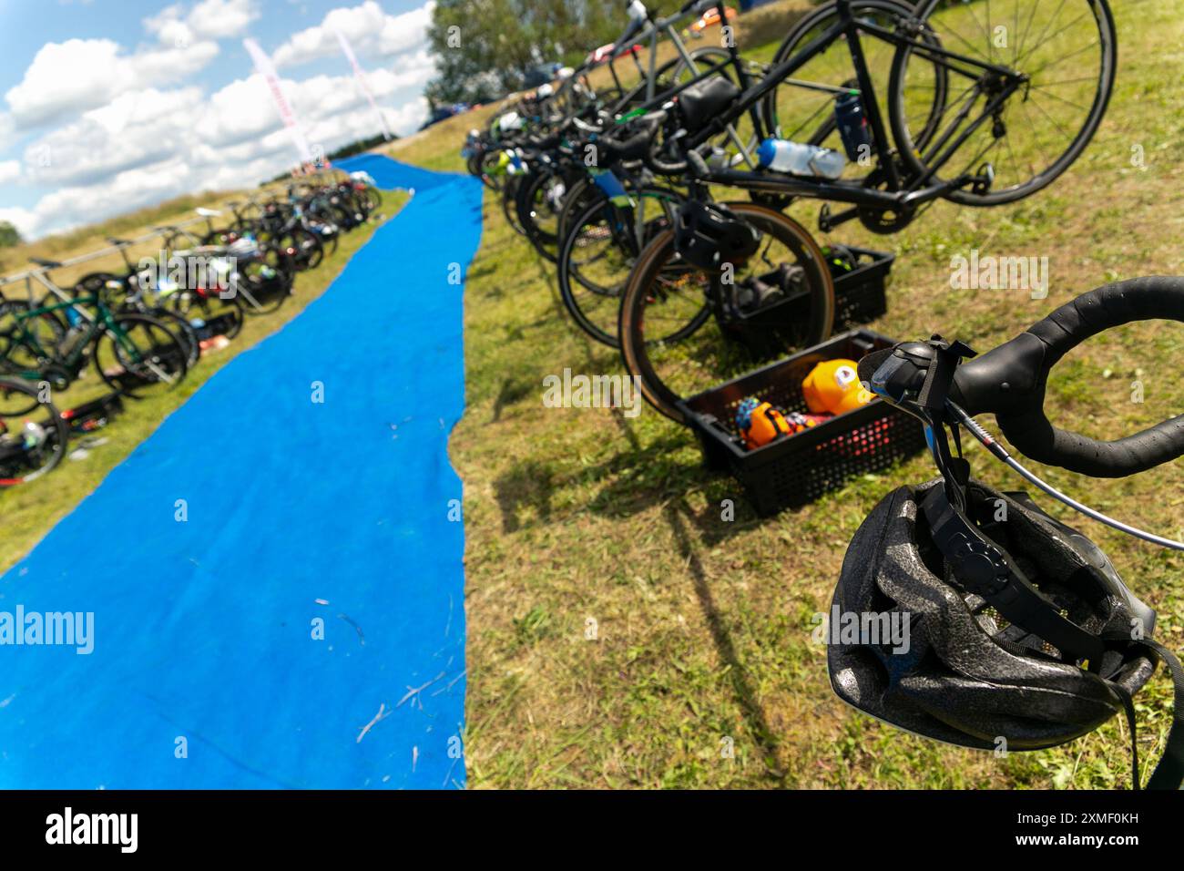 Bicycles in cycling or triathlon competitions. Sports bicycles in the ...