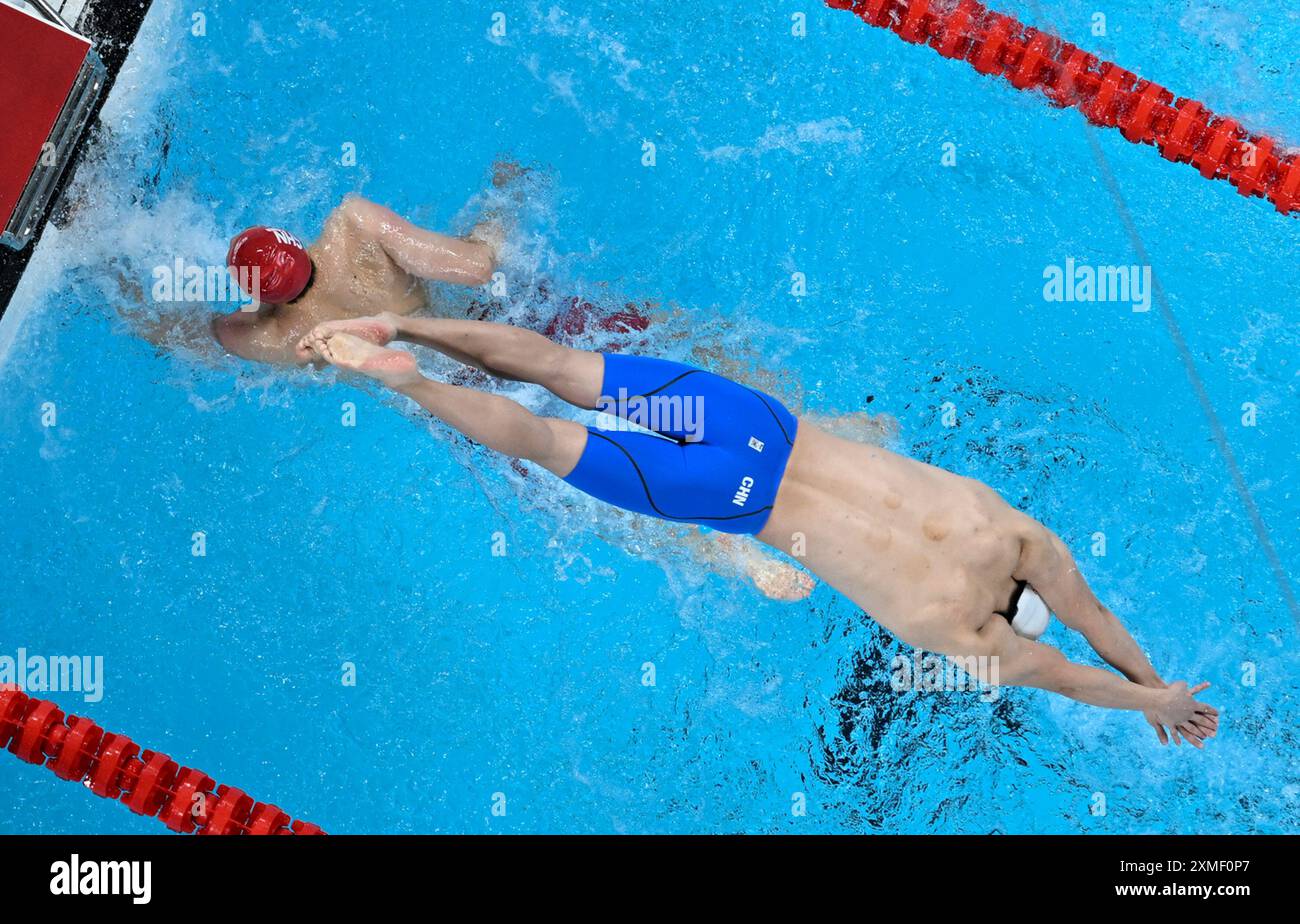 Paris, France. 27th July, 2024. Chen Juner (bottom) and Wang Haoyu of ...