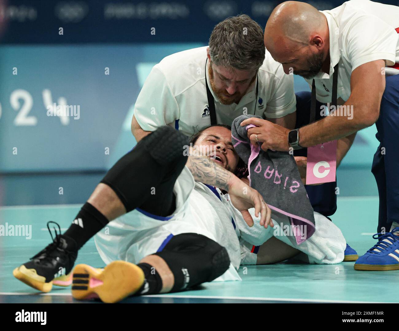 Paris, France. 27th July, 2024. Elohim Prandi of France is injured ...