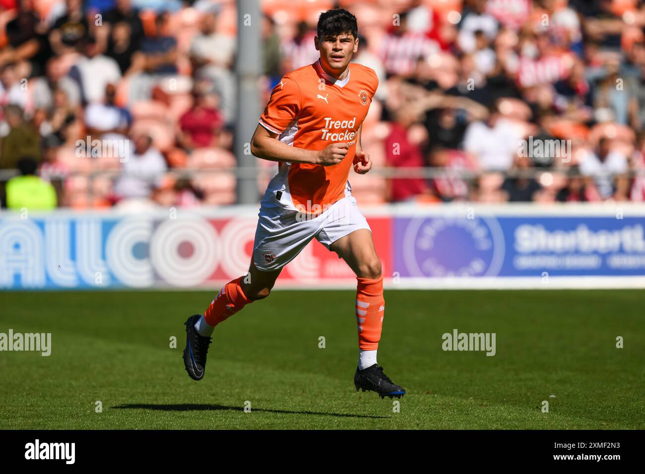 Alex Lankshear of Blackpoolin action during the Pre-season friendly ...