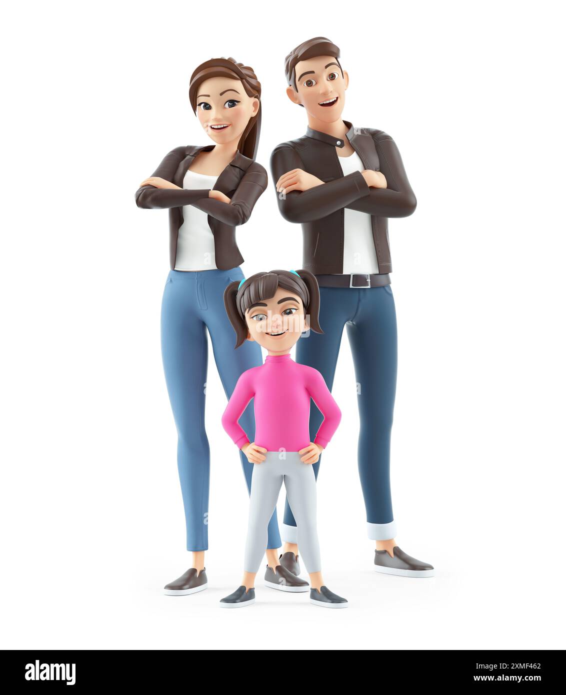 3d girl standing in front of her parents, illustration isolated on ...