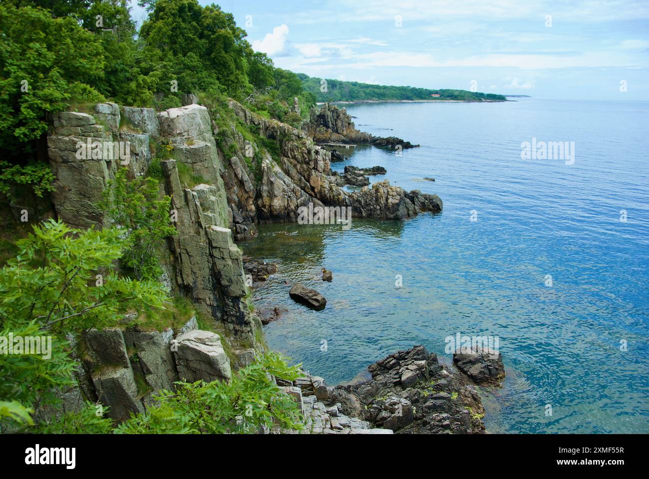 Coastal landscape with high mountain slopes down towards the Baltic Sea ...