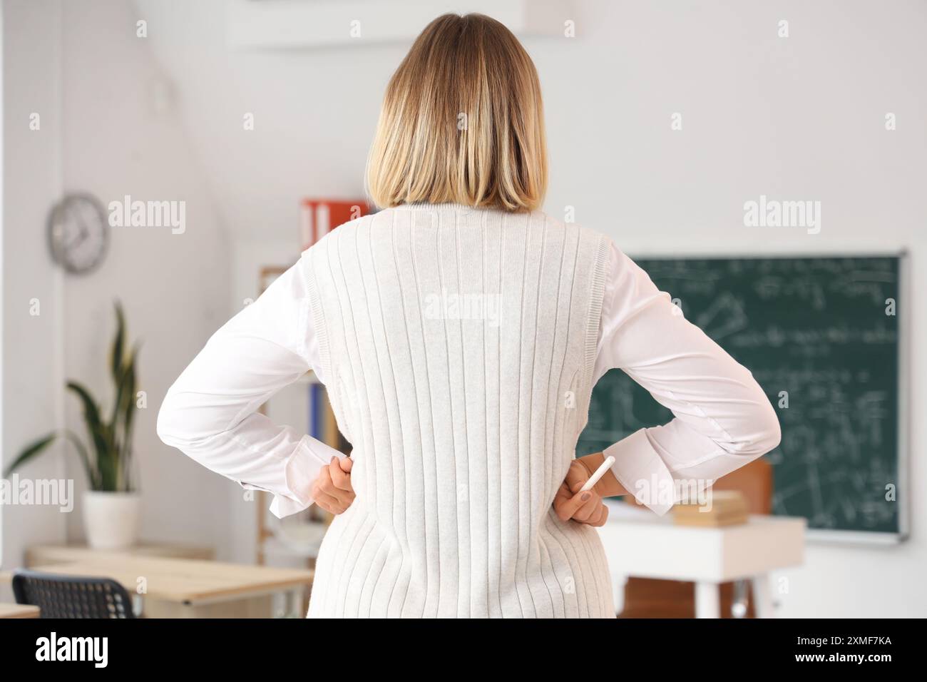 Mature female math teacher in classroom, back view Stock Photo - Alamy