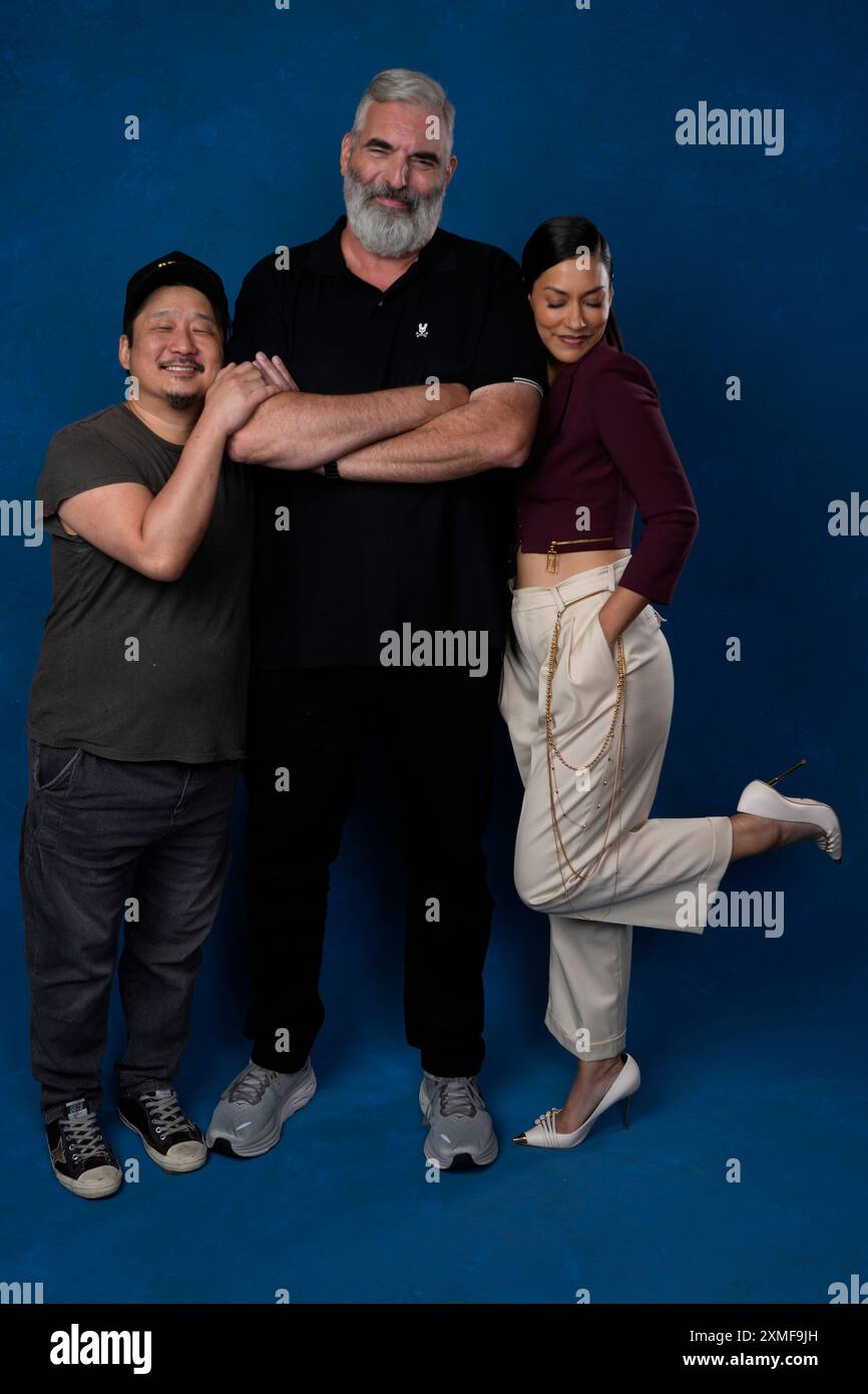Bobby Lee, from left, Benjamin Byron Davis, and Janina Gavankar pose ...