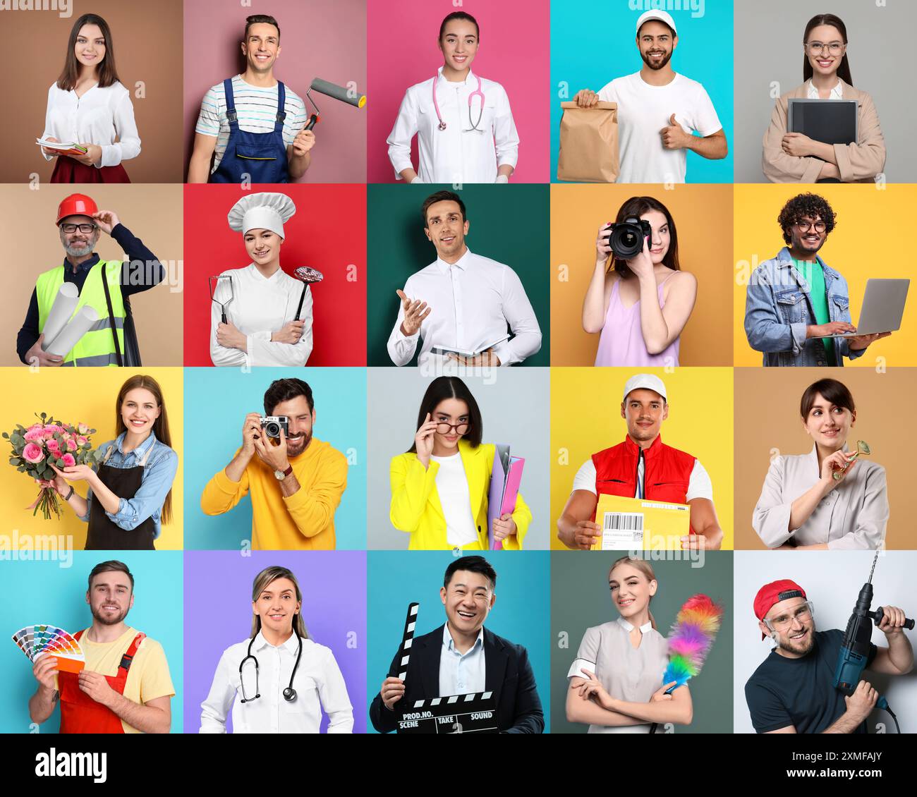 People of different professions. Collage with portraits on various ...