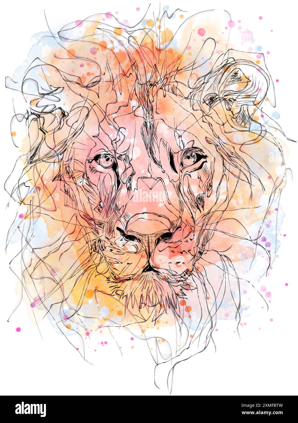 Lion Head Watercolor Abstract Illustration,Minimalist Loose Line ...