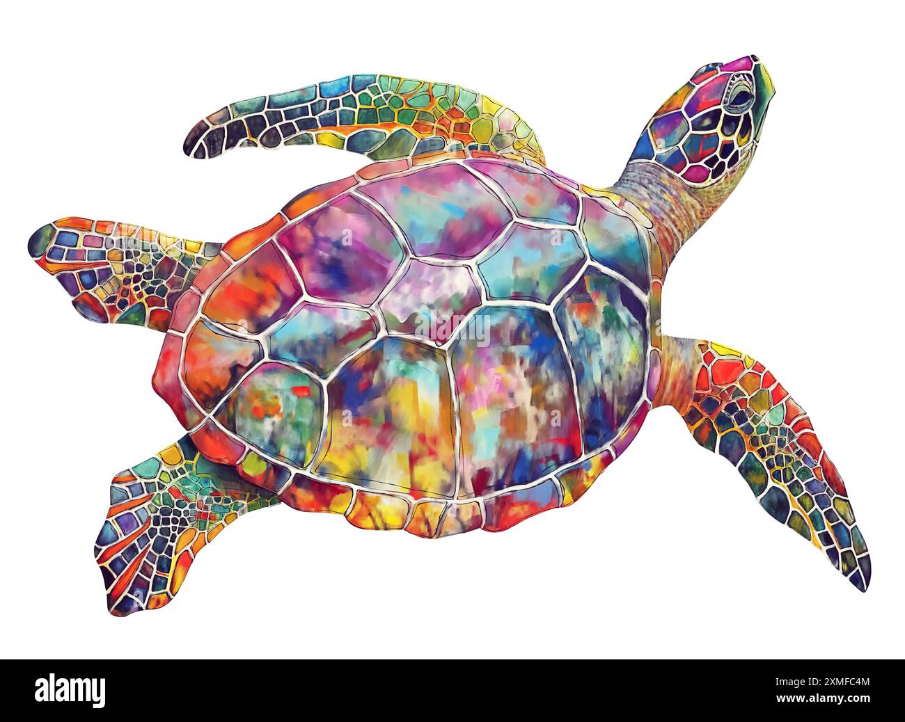 Watercolor Colorful sea turtle isolated on white background. Digital ...