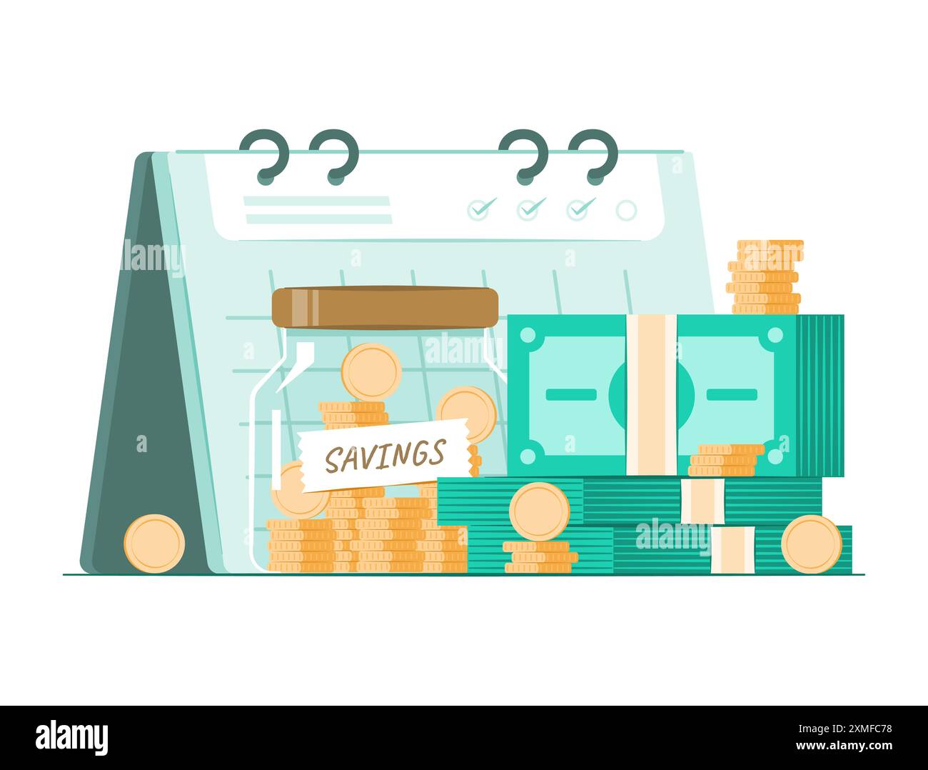 Stack of Cash Money, Savings Pot and Calendar for Savings and Financial ...