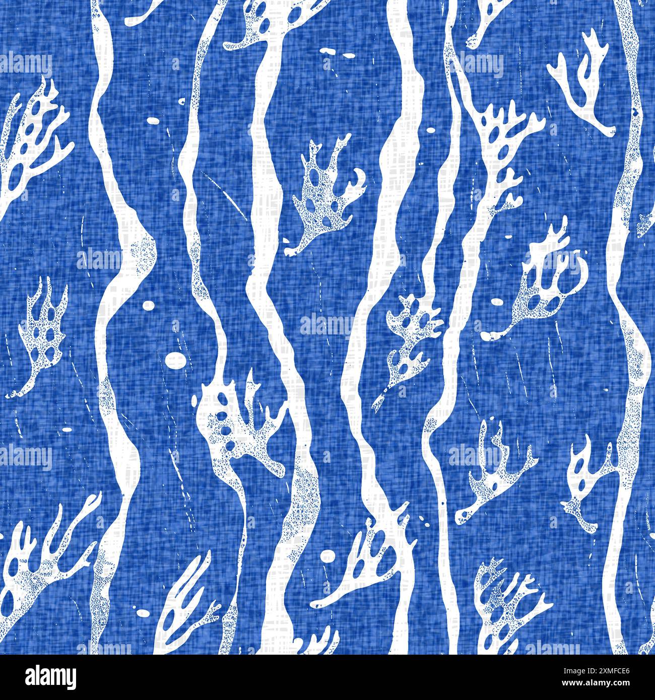 Whimsical seaweed kelp coastal electric blue beach pattern. Batik ...