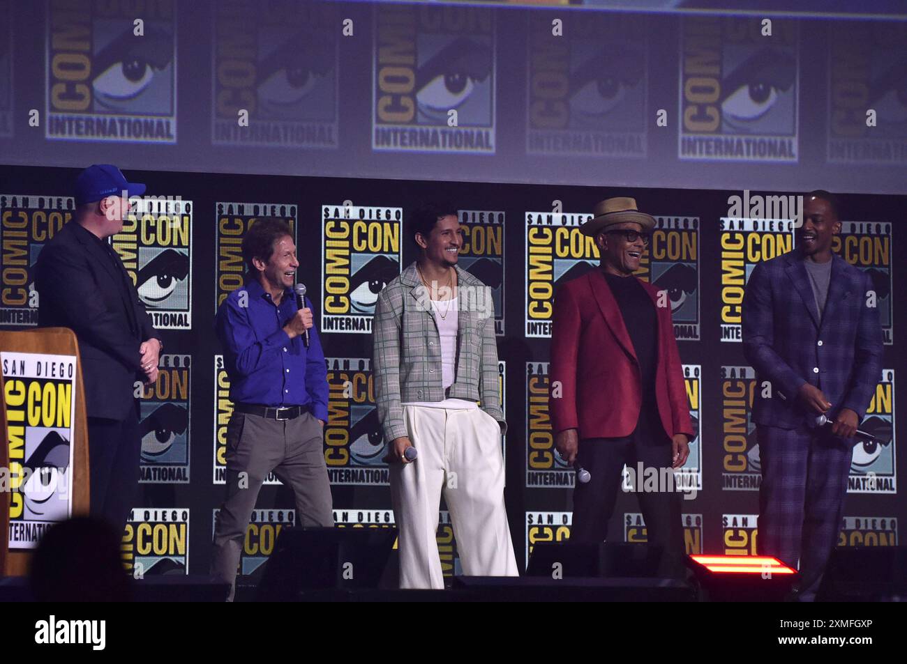 Kevin Feige, from left, Tim Blake Nelson, Danny Ramirez, Giancarlo ...