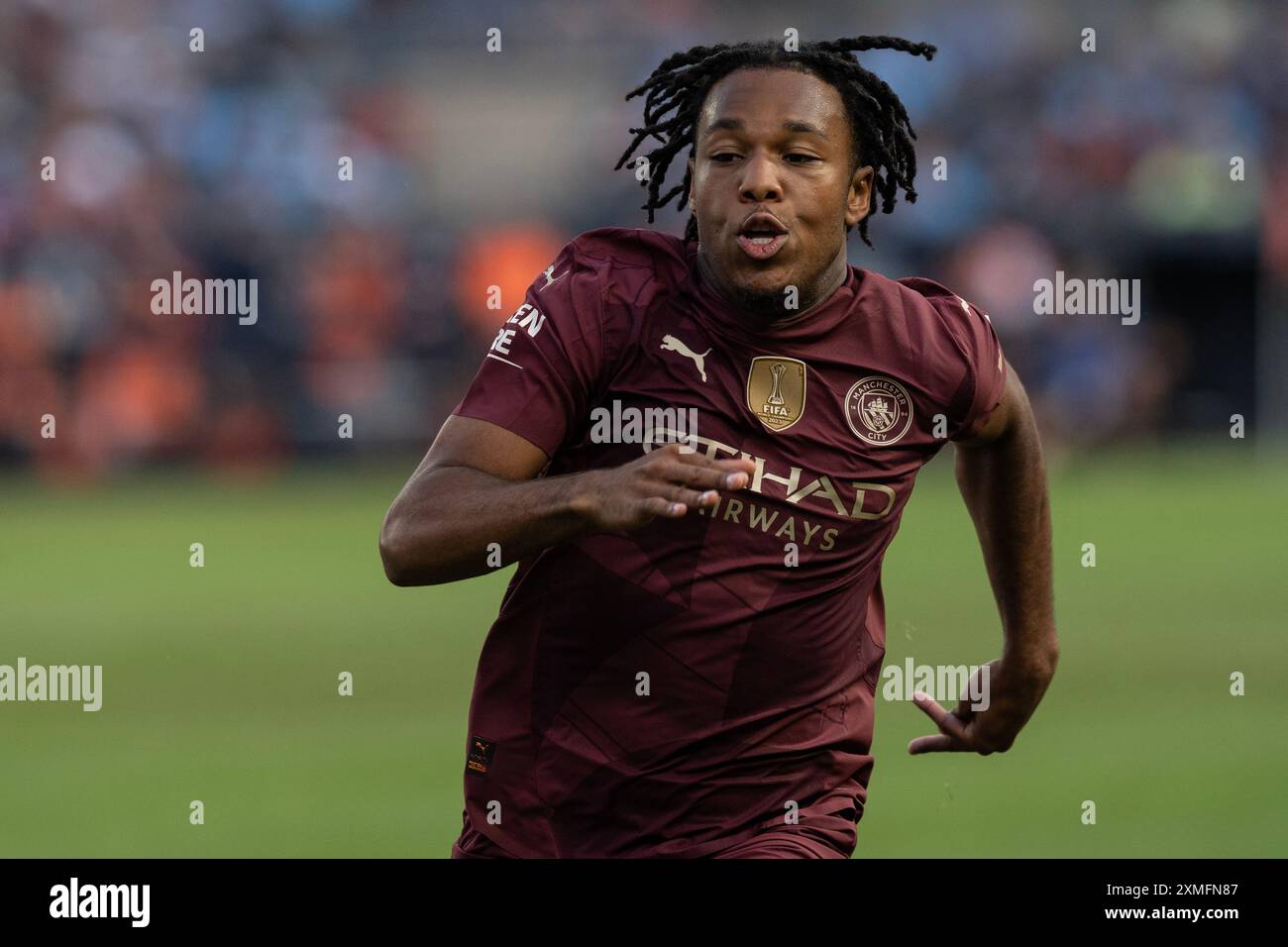 Micah Hamilton (92) of Manchester City controls ball during friendly ...