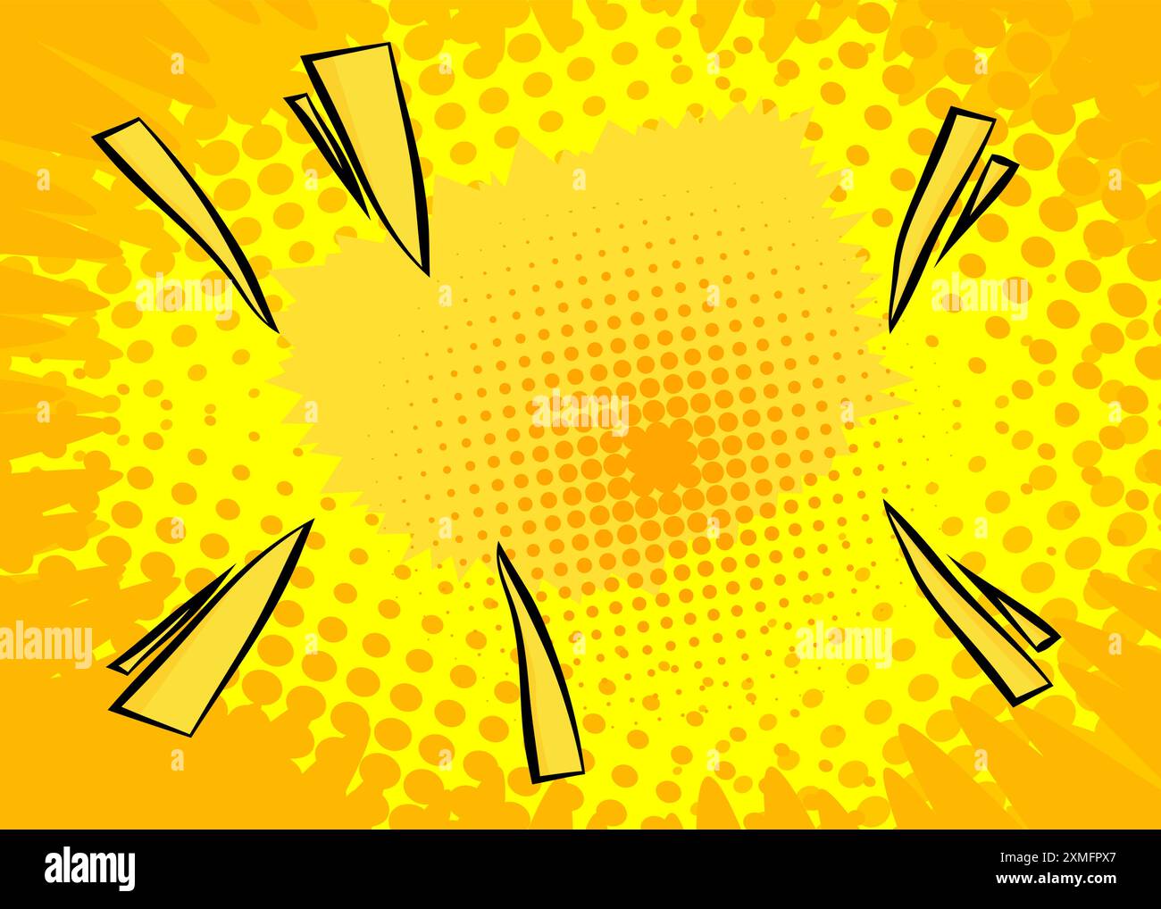 Yellow cartoon background, comic book abstract backdrop. Retro vector ...