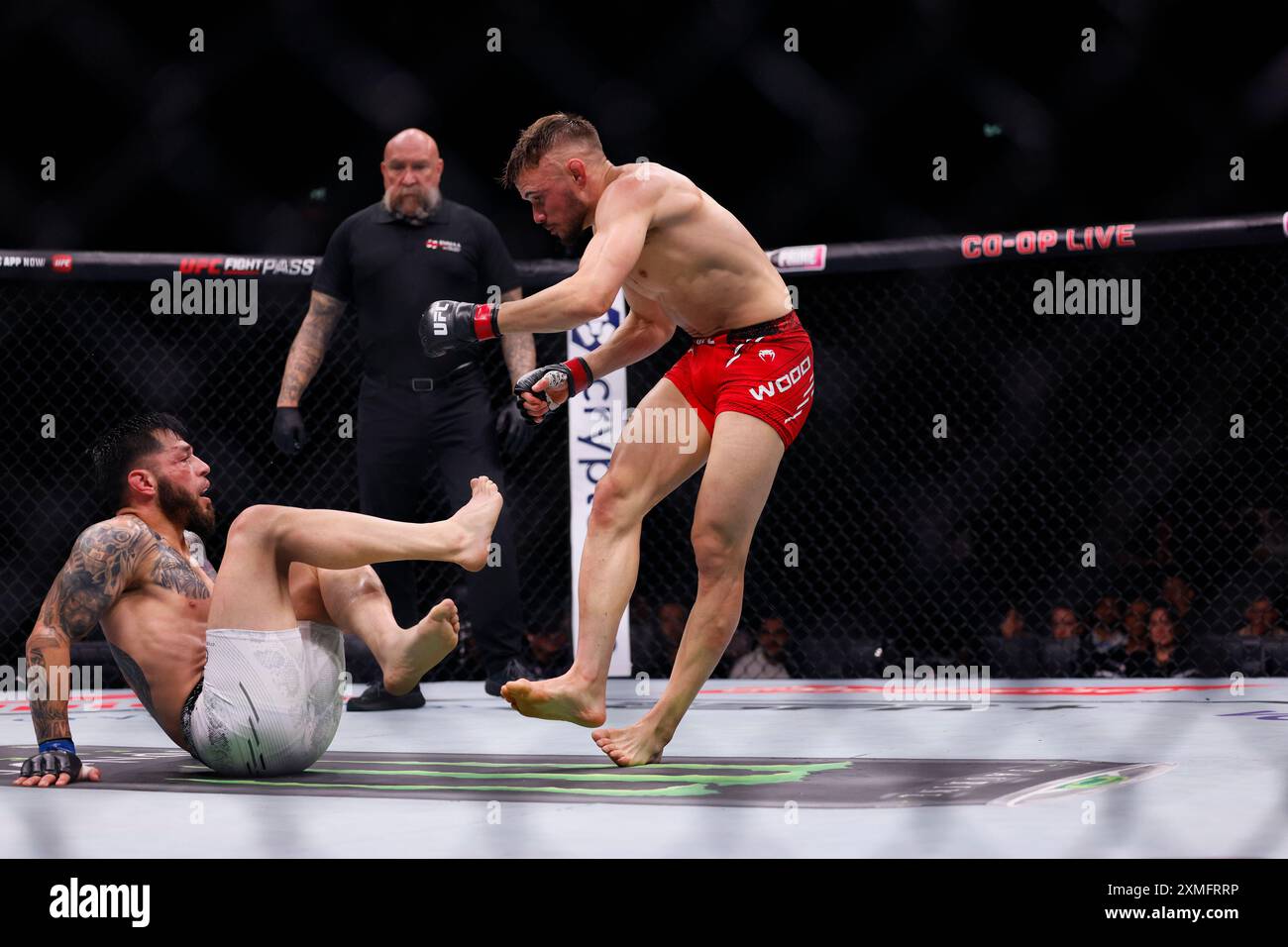 Nathaniel Wood (R) and Daniel Pineda (L) during the Featherweight fight ...
