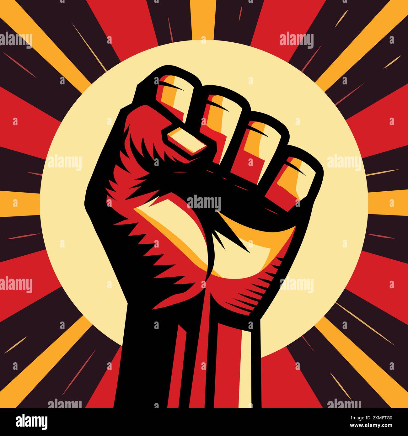 Revolution Hand with clenched fist, 80's retro vintage poster with a ...