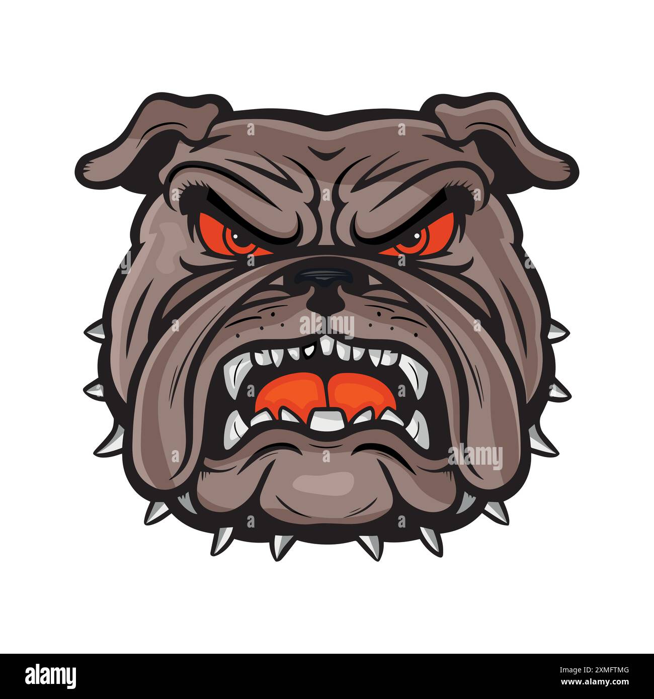 Angry Bulldog Face Vector Illustration with fierce red eyes and spiked ...