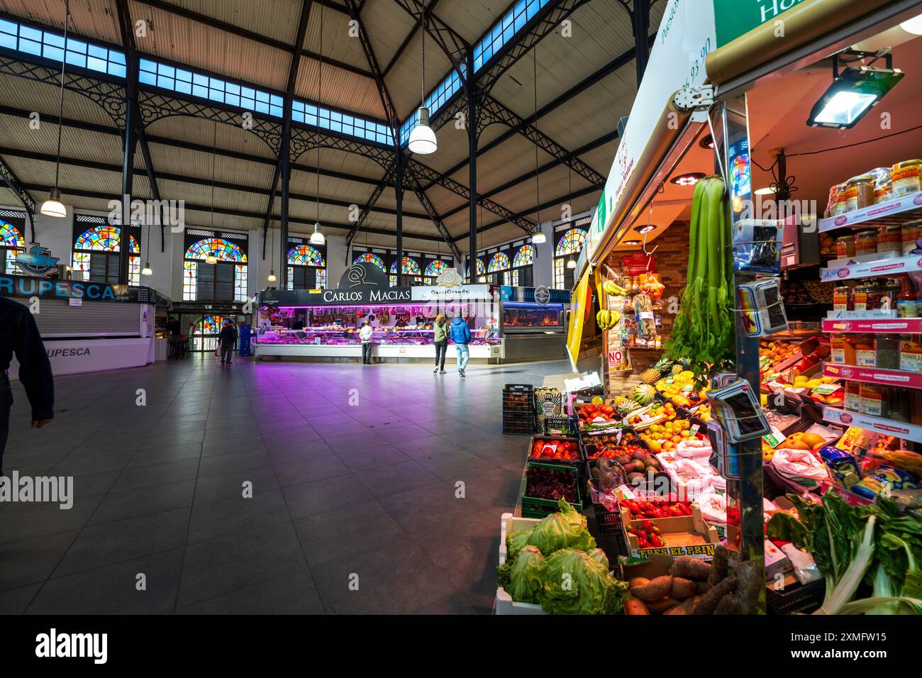 Salamanca Central Market interior, a food market, food hall with art ...