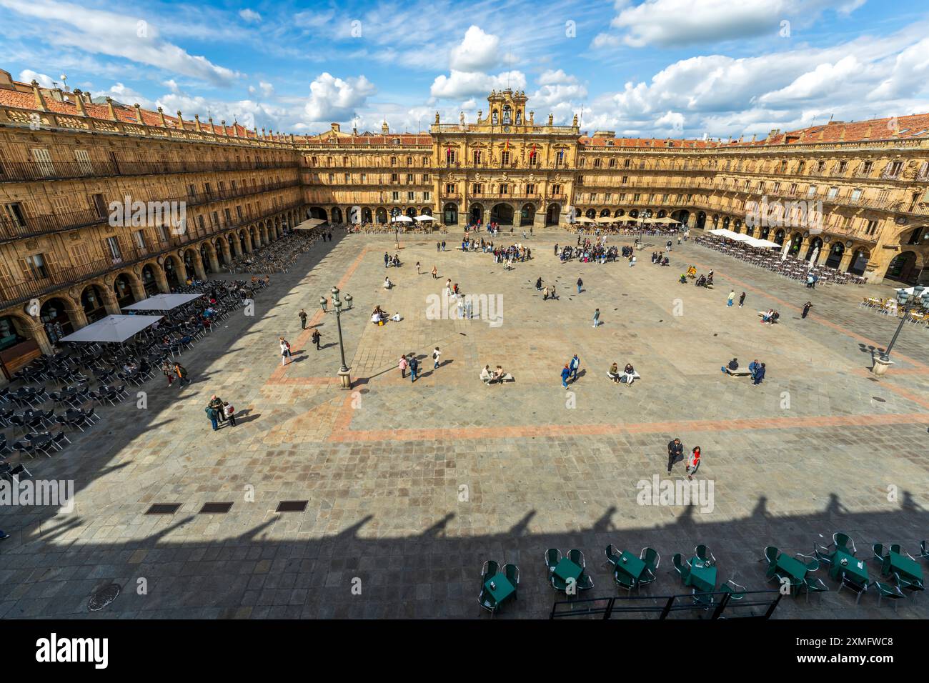 Salamanca aerial panoramic skyline view of Plaza Mayor, the main town ...