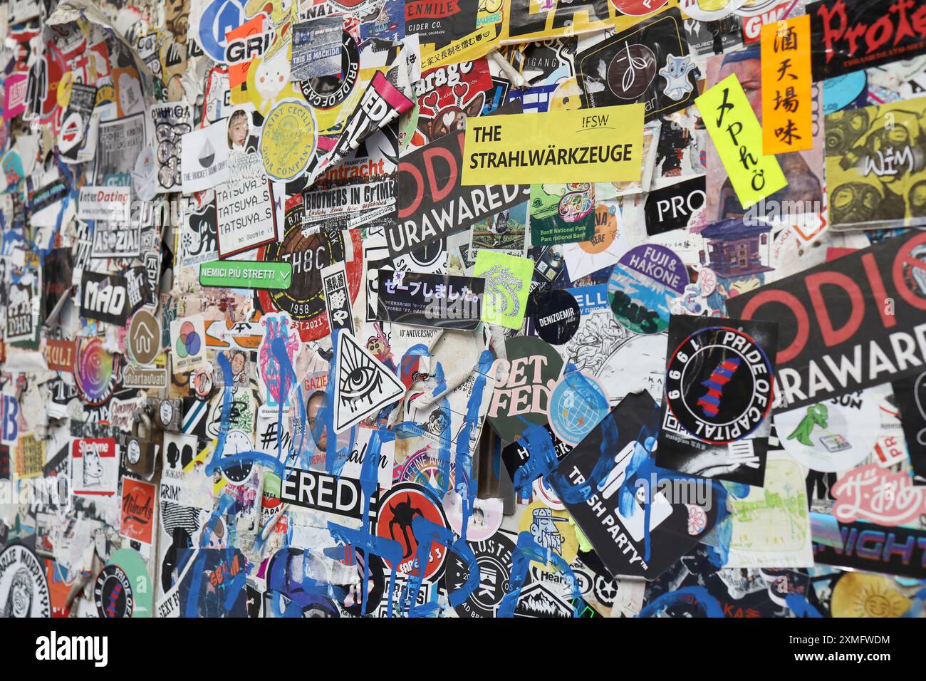 July 28, 2024, Shinjuku, Tokyo.Walls, graffiti, and stickers in the ...