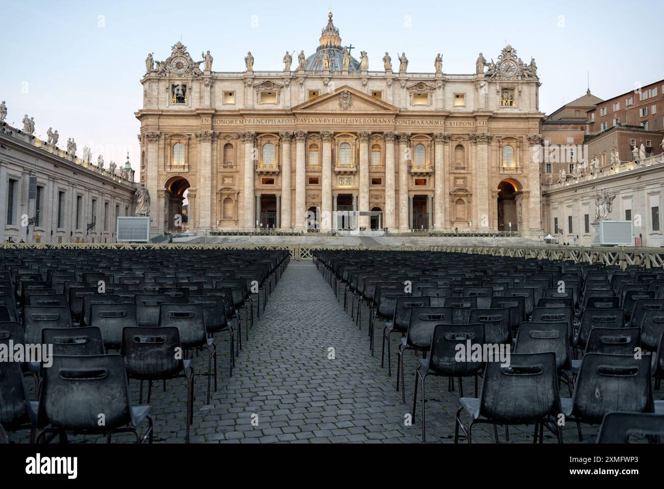 Vatican panoramic skyline view of Saint Peter's Basilica with rows of ...
