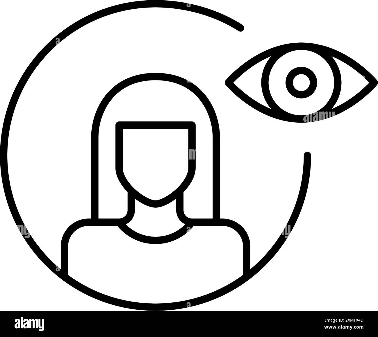 Female user avatar and eye symbol. Profile visibility, activity ...