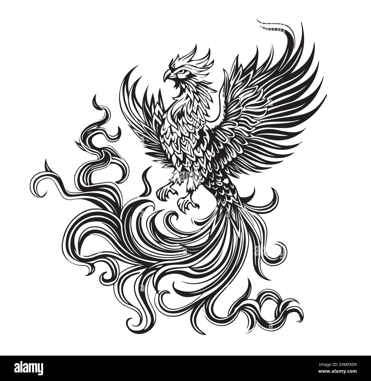 Abstract Phoenix Outline Bird Curve Portrait. One Line Drawn Phoenix ...