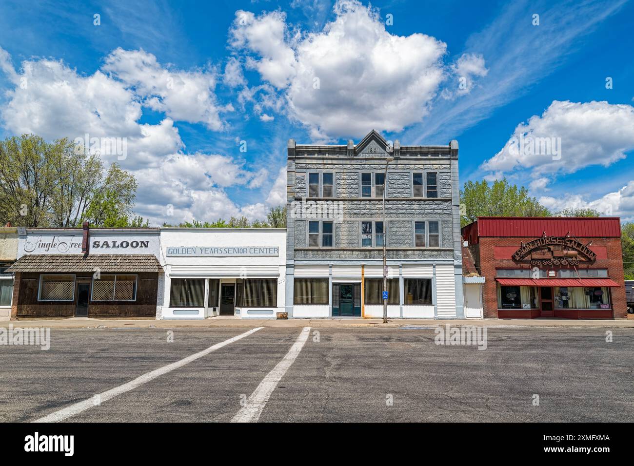 The facades of historic building along the street in Shoshone, Idaho ...