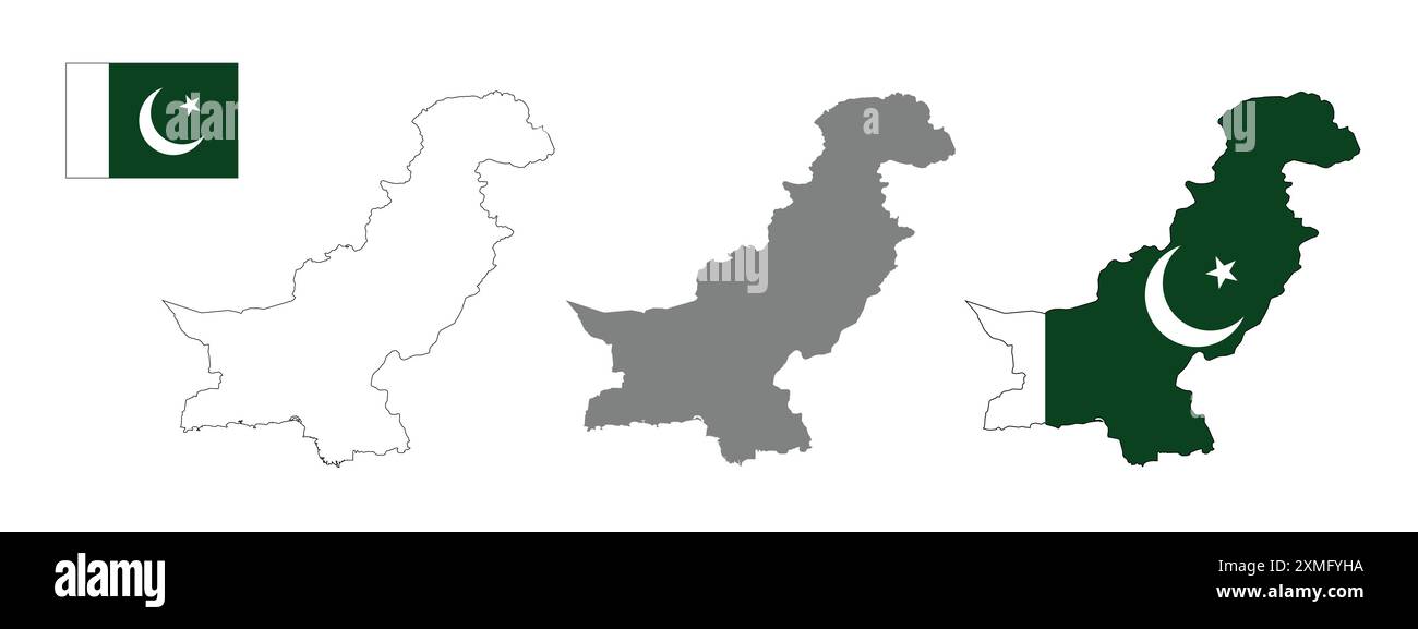Pakistan Map & Flag Illustration – Green White Crescent, Star ...