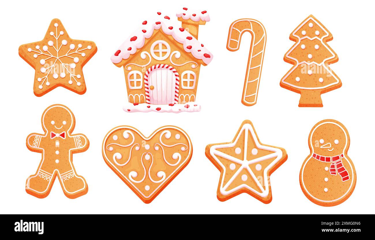 Gingerbread winter bakery homemade cookies. Star, house heart shape ...