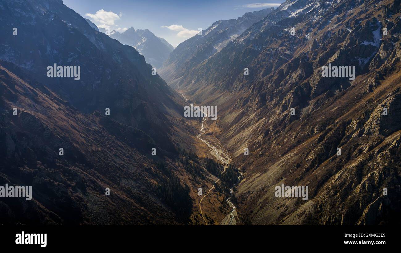 The aerial photo of mountain valley at Ala-Archa National Park ...