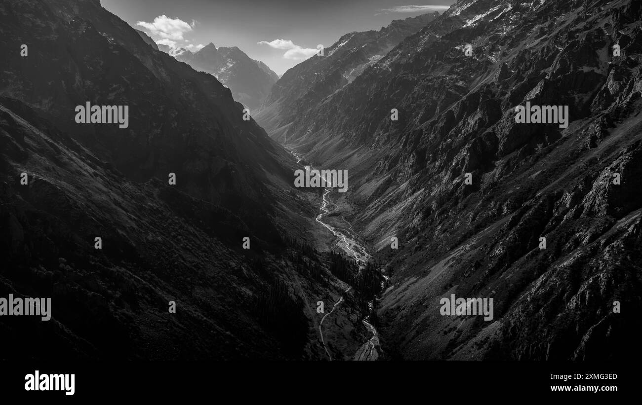 The aerial photo of mountain valley at Ala-Archa National Park ...