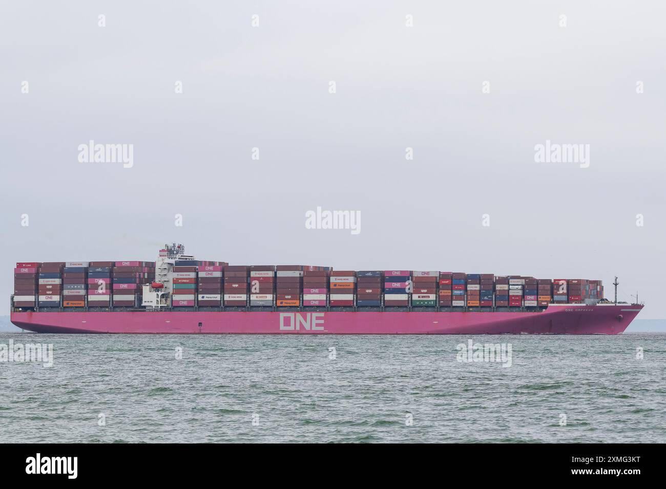 Le Havre, France - View on the container ship ONE ORPHEUS departing ...