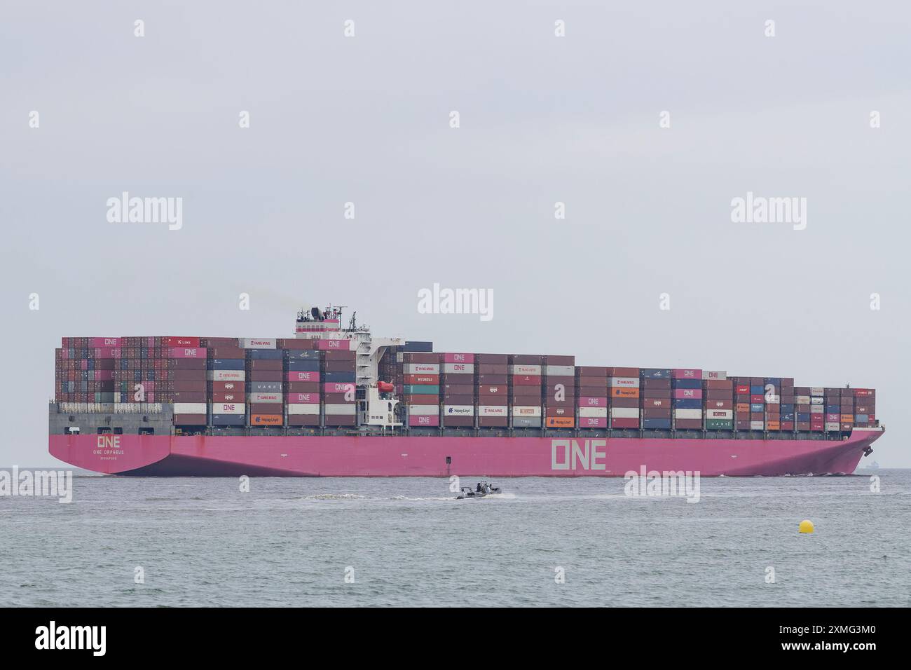 Le Havre, France - View on the container ship ONE ORPHEUS departing ...
