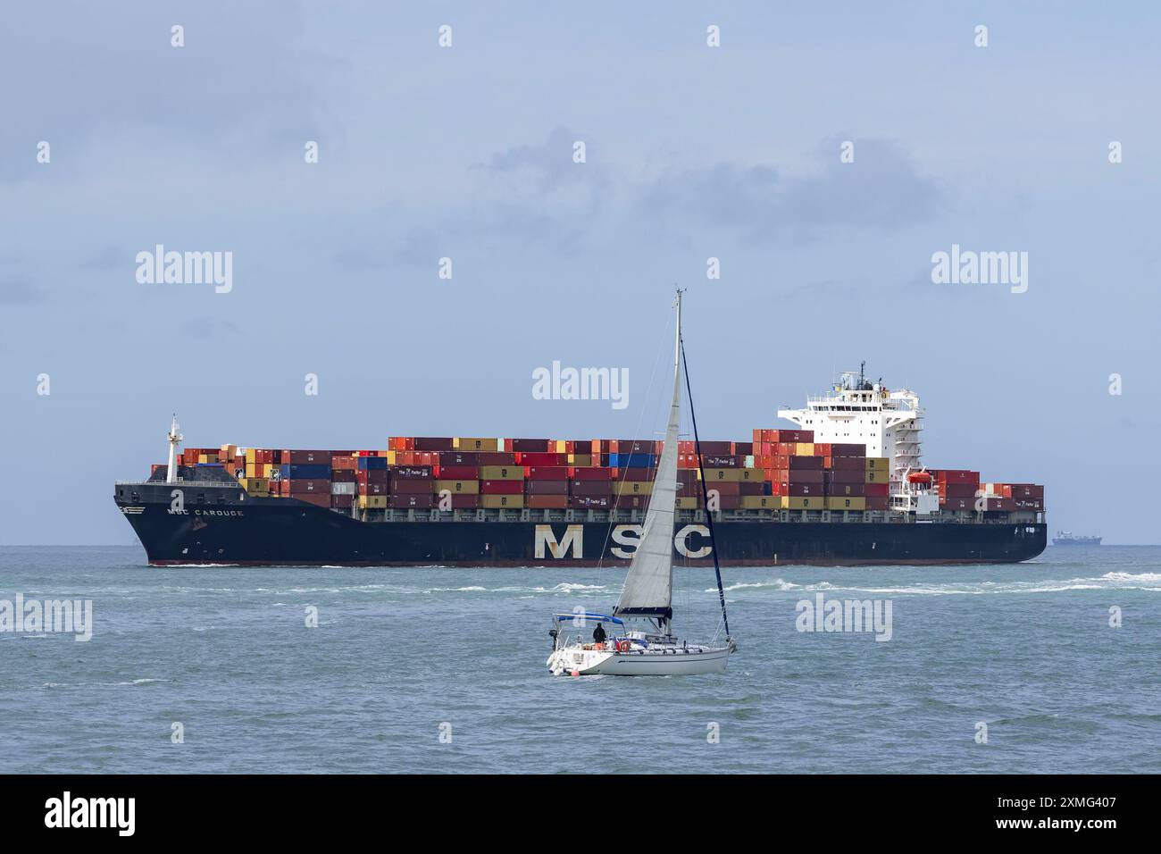 Le Havre, France - View on the container ship MSC CAROUGE arriving port ...