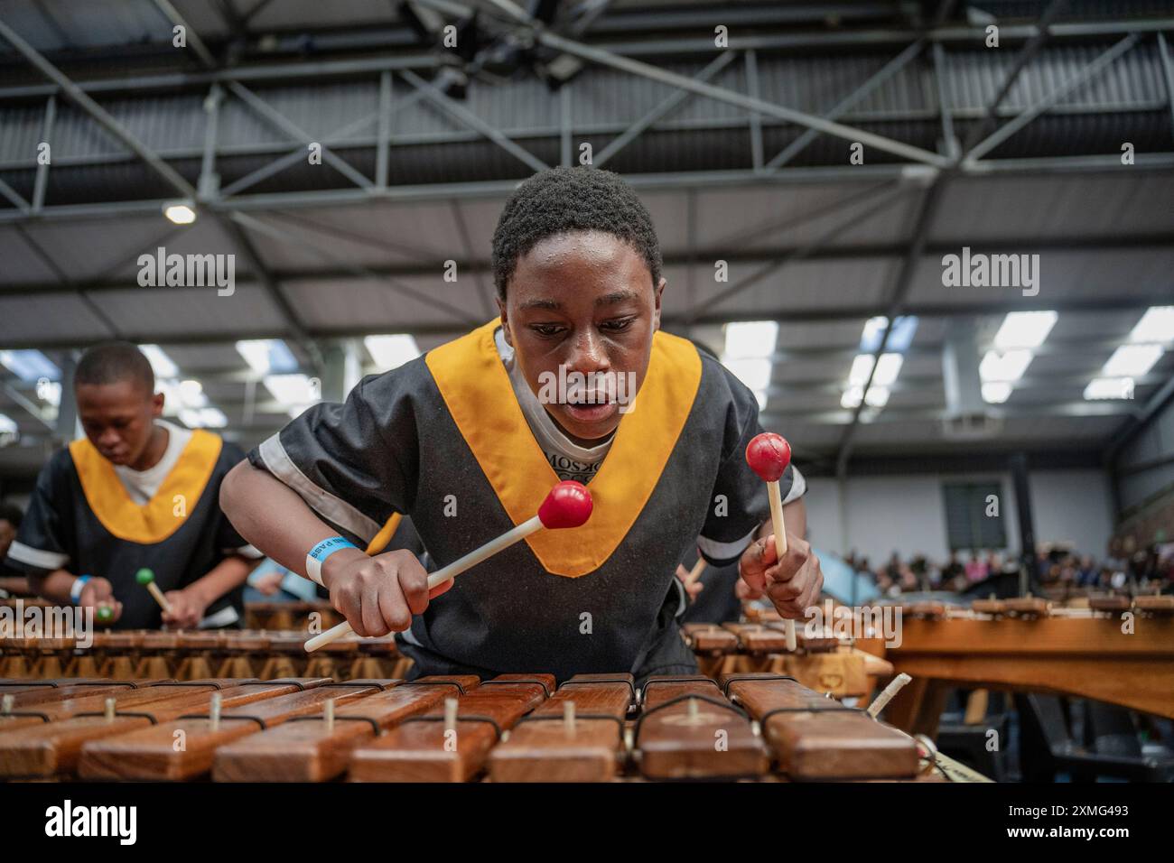 Gauteng, South Africa. 27th July, 2024. Participants play marimba instrument at a marimba and ...