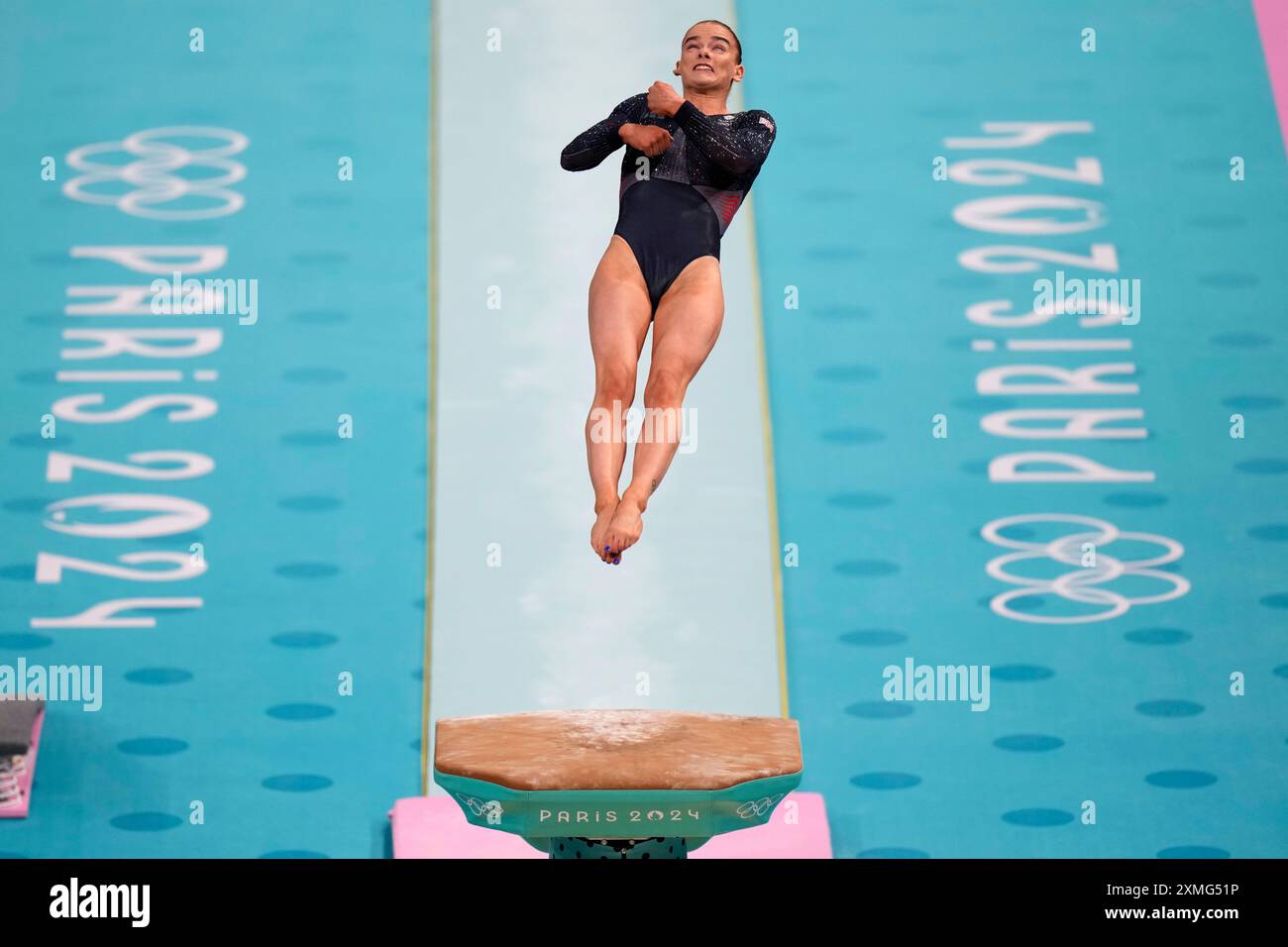Alice Kinsella, of Great Britain, competes on the vault during a women ...