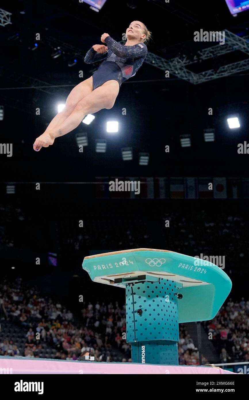 Alice Kinsella, of Great Britain, competes on the vault during a women ...