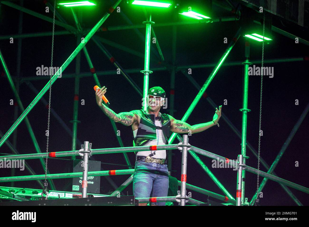 Singer Feid during a performance at the Estadio Cívitas Metropolitano ...