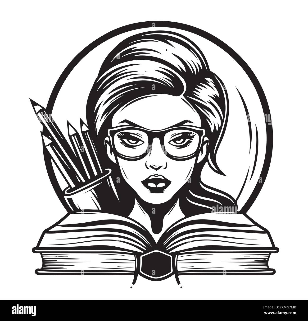 Back to school line art drawing. Teenager and books Young girl going ...
