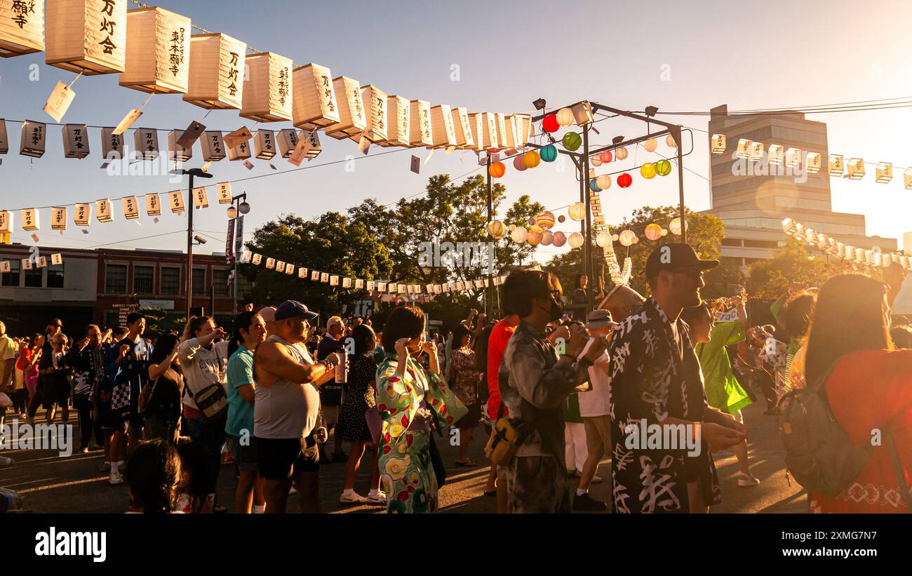 Los Angeles, USA. 27th July, 2024. People dancing Bon Odori beneath the ...