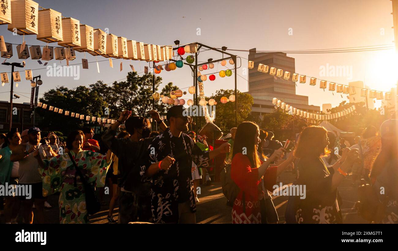 Los Angeles, USA. 27th July, 2024. People dancing Bon Odori around a ...