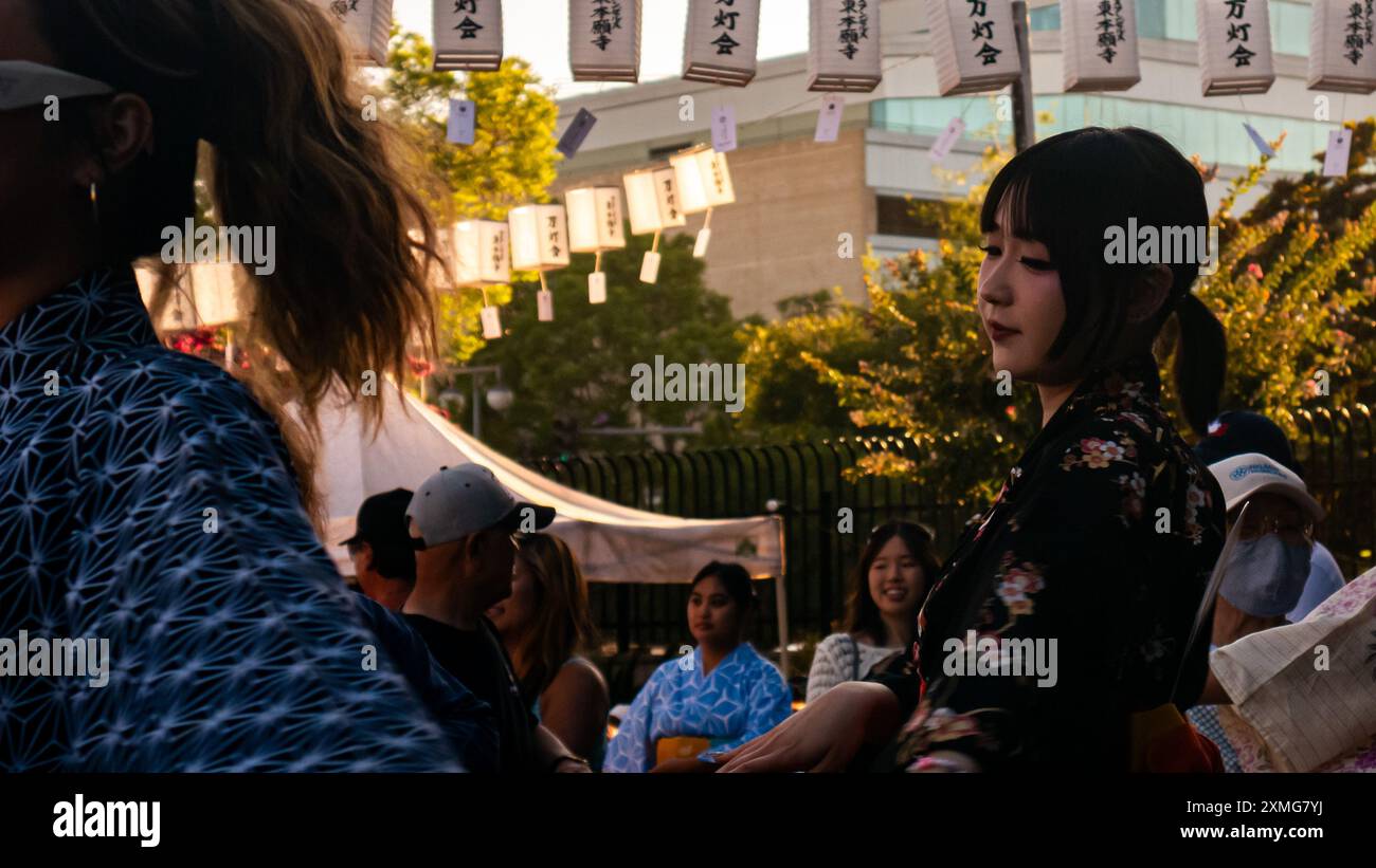 Los Angeles, USA. 27th July, 2024. A young woman in a kimono dancing ...